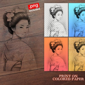 47 Geisha Part-2 Digital Coloring Book, Japanese Geisha Girl Coloring ...