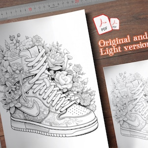 80 Floral Sneakers Digital Coloring Book, Floral Shoes Coloring Pages ...
