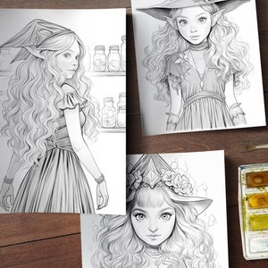 34 Witchy Land Digital Coloring Book, Witches Girl Coloring Pages, Cute ...