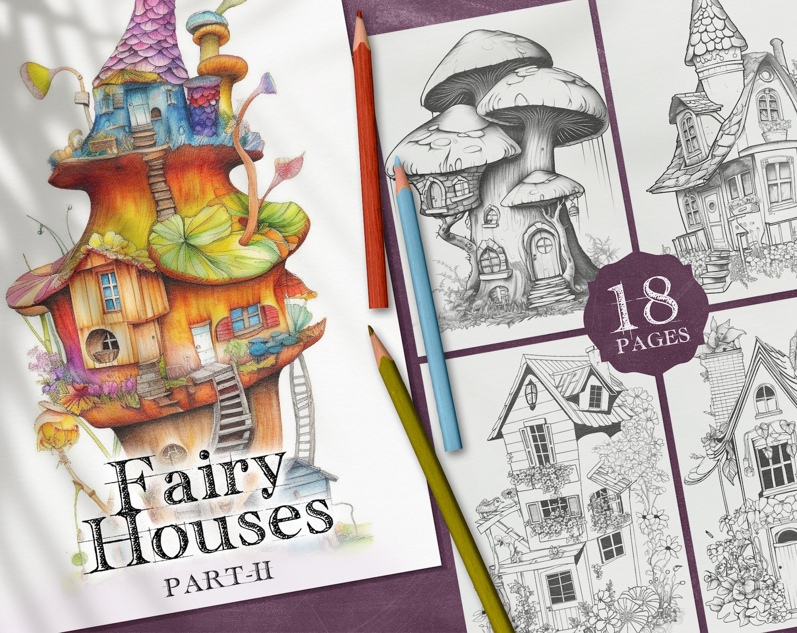 18 Fairy House Coloring Page Part-2 Fantasy House Magical - Etsy