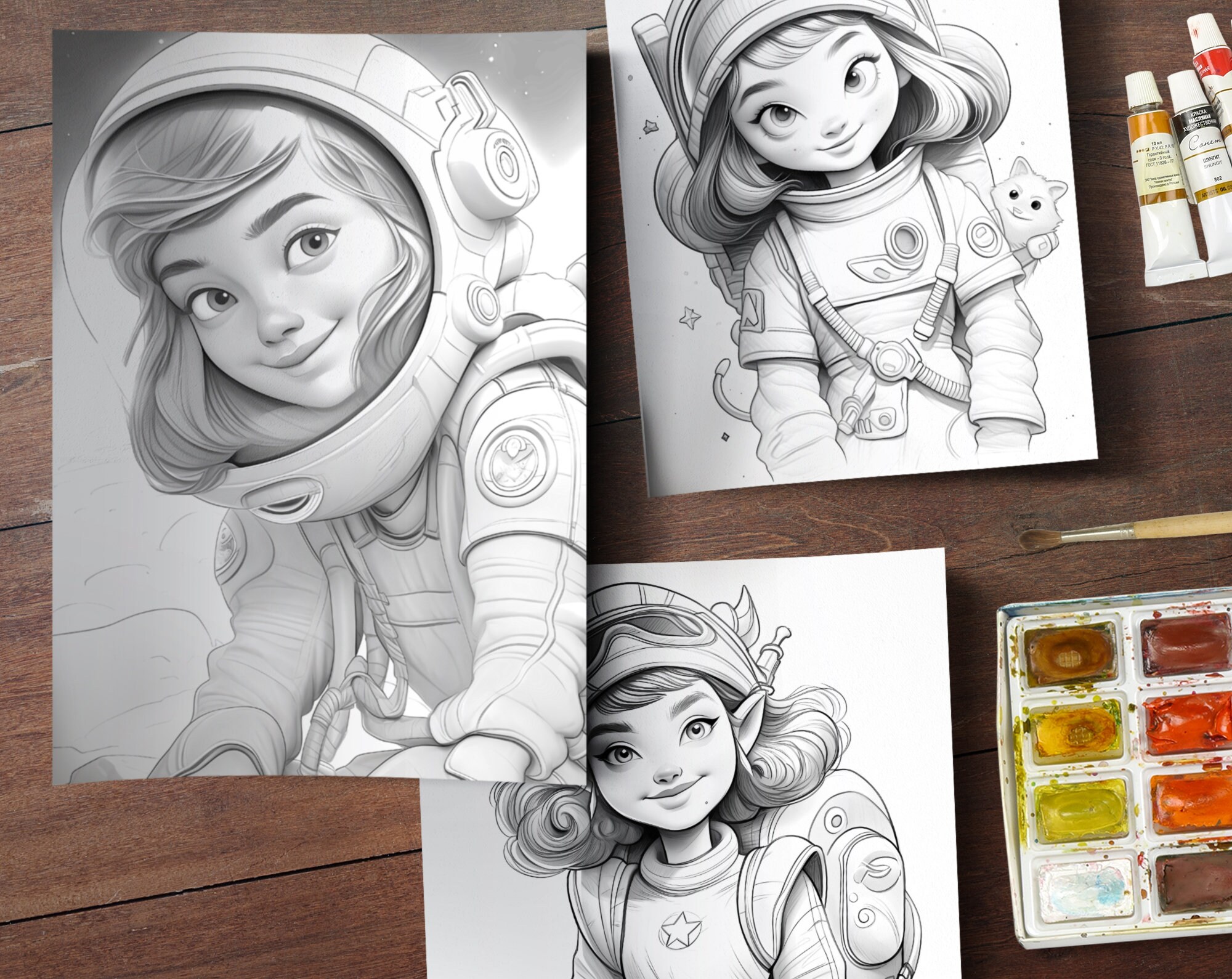 37 Astronaut Girls Digital Coloring Book, Cute Cosmonaut Coloring Pages ...