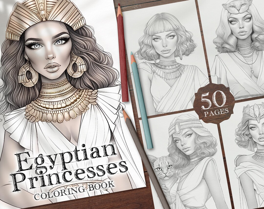 50 Egyptian Princesses Digital Coloring Book, Ancient Egyptian Girls ...