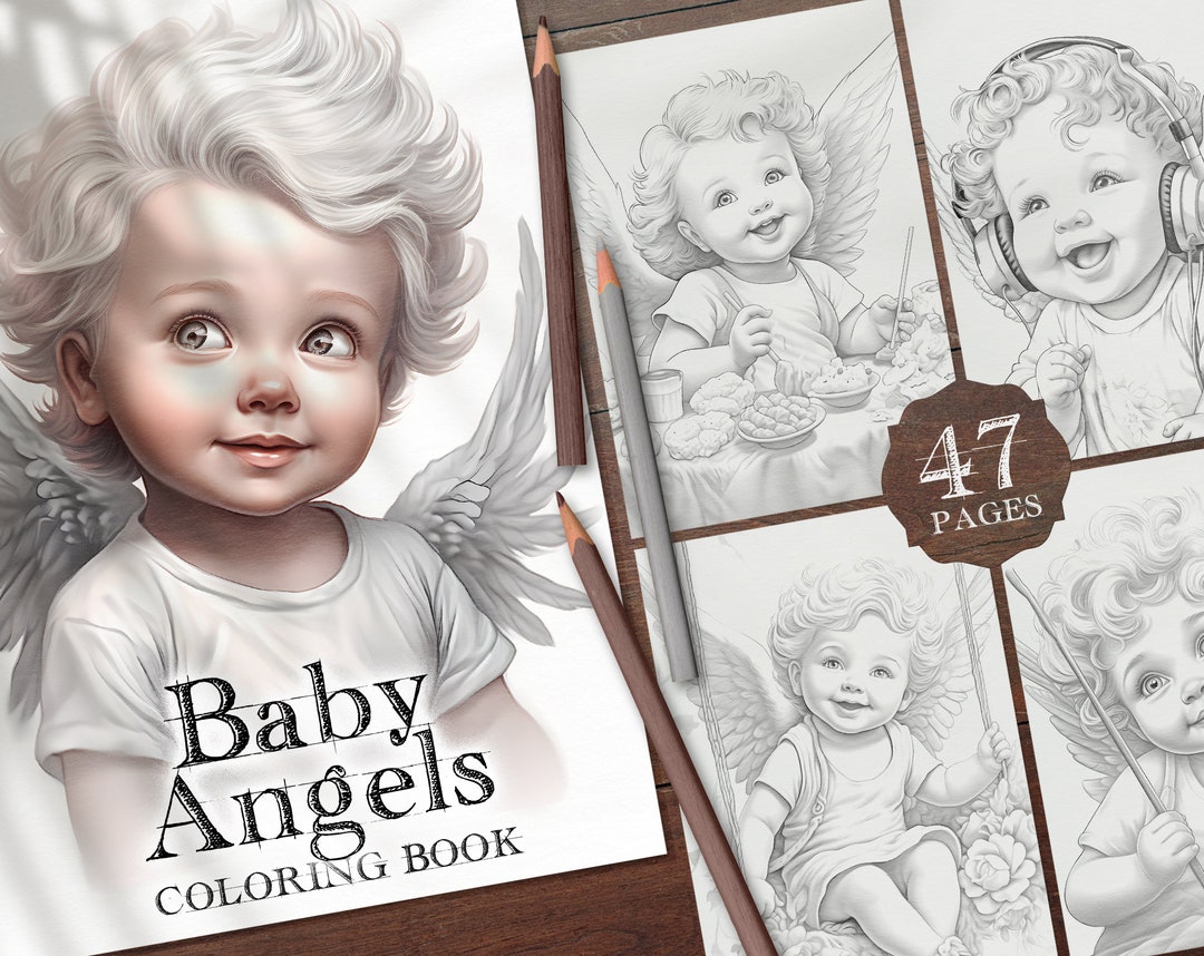 47 Baby Angels Digital Coloring Book, Little Cheerful Angel Coloring ...