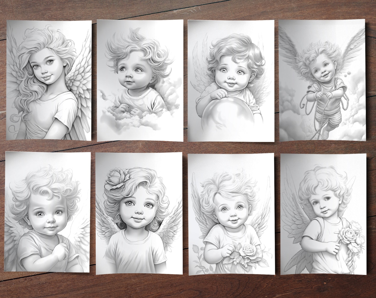 47 Baby Angels Digital Coloring Book, Little Cheerful Angel Coloring ...