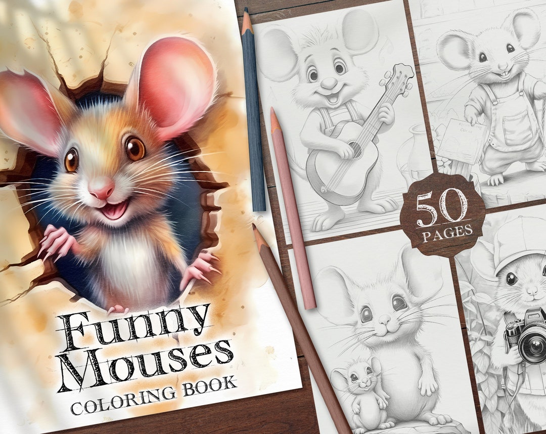 50 Funny Mouses Digital Coloring Book, Fairytale Mice Coloring Pages ...