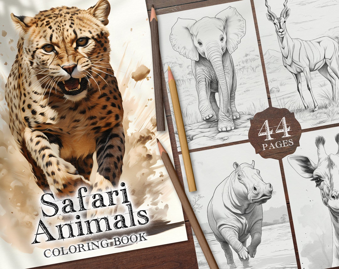 44 Safari Animals Digital Coloring Book, African Animals Coloring Pages ...