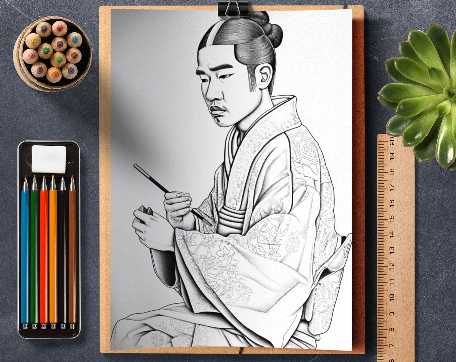 44 Japanese Men in Traditional Clothes Digital Coloring Book Part-2 ...