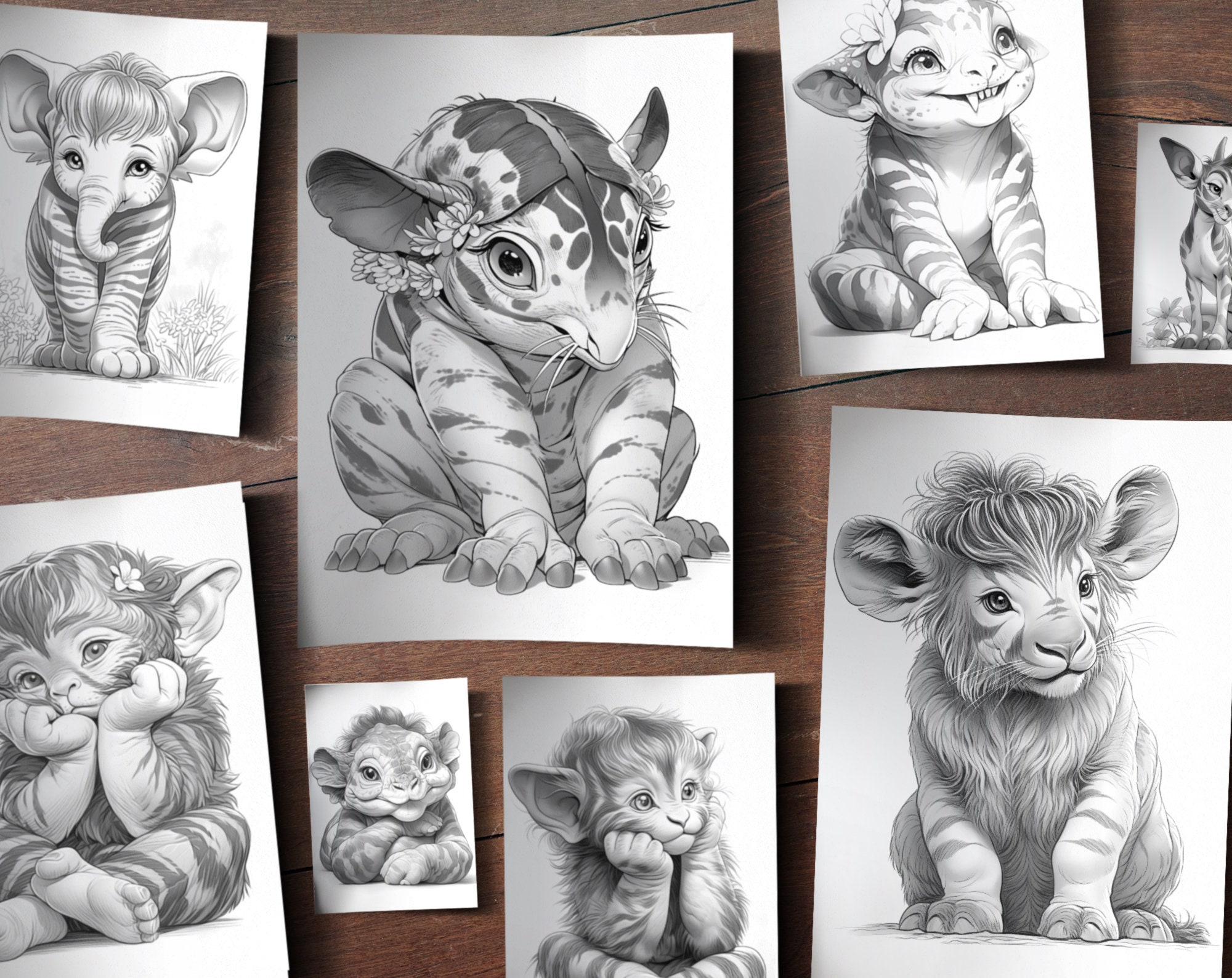 47 Cute Animals Digital Coloring Book, Fantasy Animals Coloring Page ...