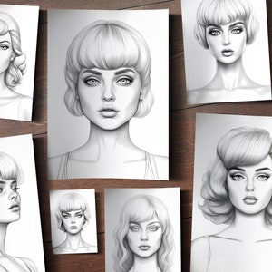 52 Bangs Bliss Digital Coloring Book, Bangs Hairstyle Coloring Pages ...