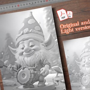 38 Melody Gnomes Digital Coloring Book, Gnomes With Music Instruments ...