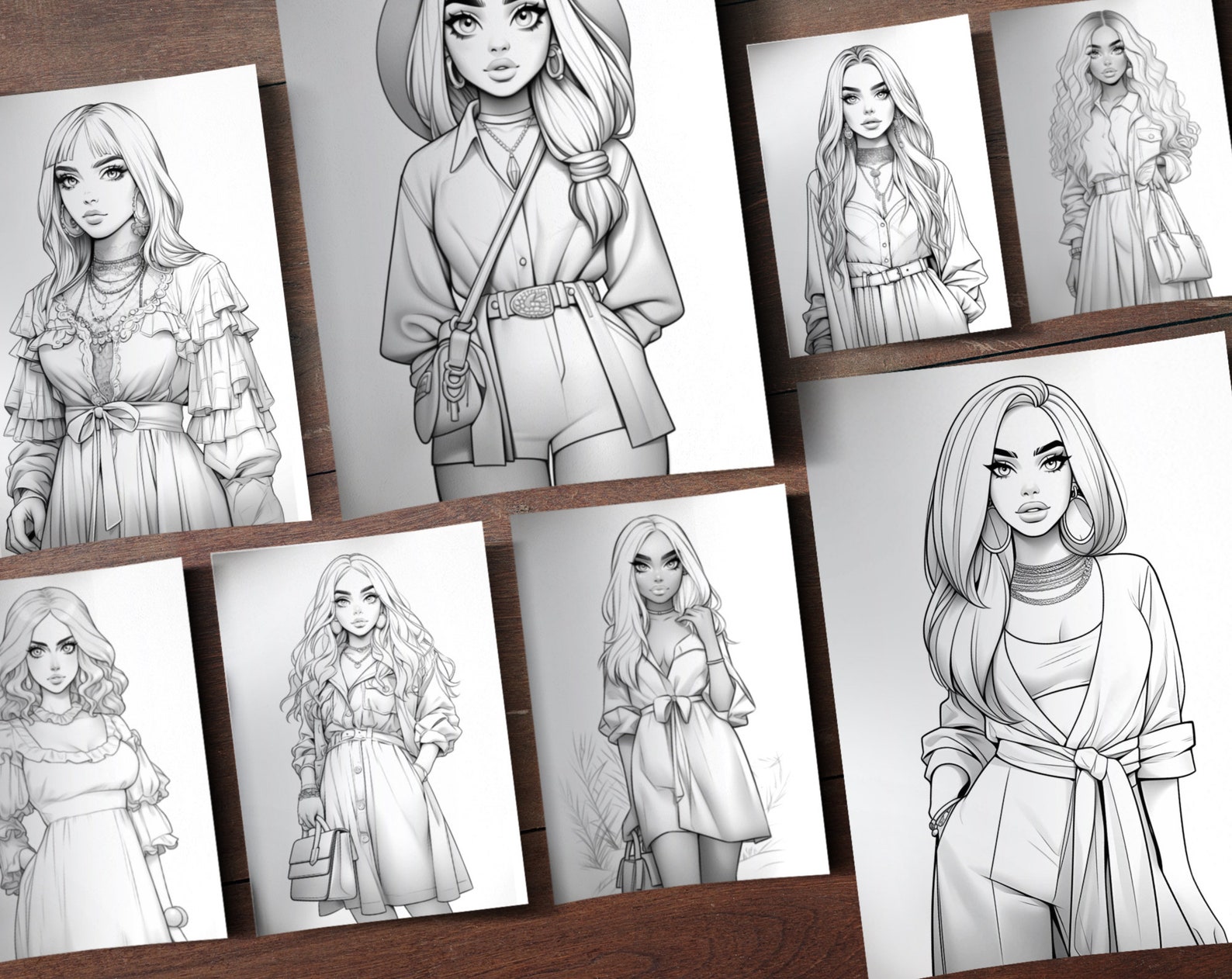38 Bohemian Style Digital Coloring Book Part-2, Fashion Models Coloring ...