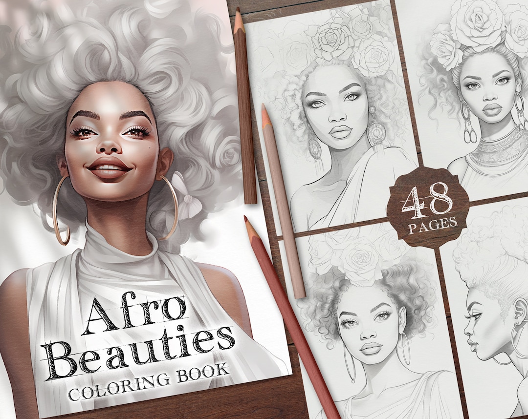 48 Afro Beauties Digital Coloring Book, African Woman Coloring Pages ...