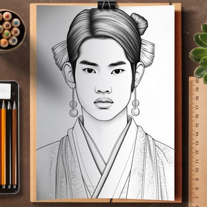 44 Japanese Men in Traditional Clothes Digital Coloring Book Part-1 ...