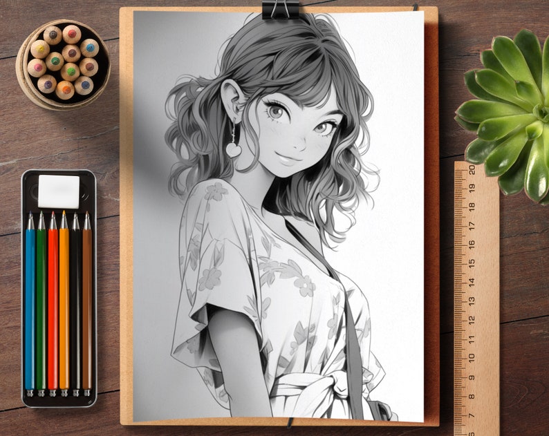 30 Anime Girls Digital Coloring Book Part-1 Beautiful Manga - Etsy