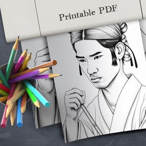 44 Japanese Men in Traditional Clothes Digital Coloring Book Part-2 ...