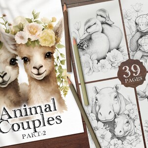 39 Animals Couple Digital Coloring Book (part-2), Cute Animals Coloring ...