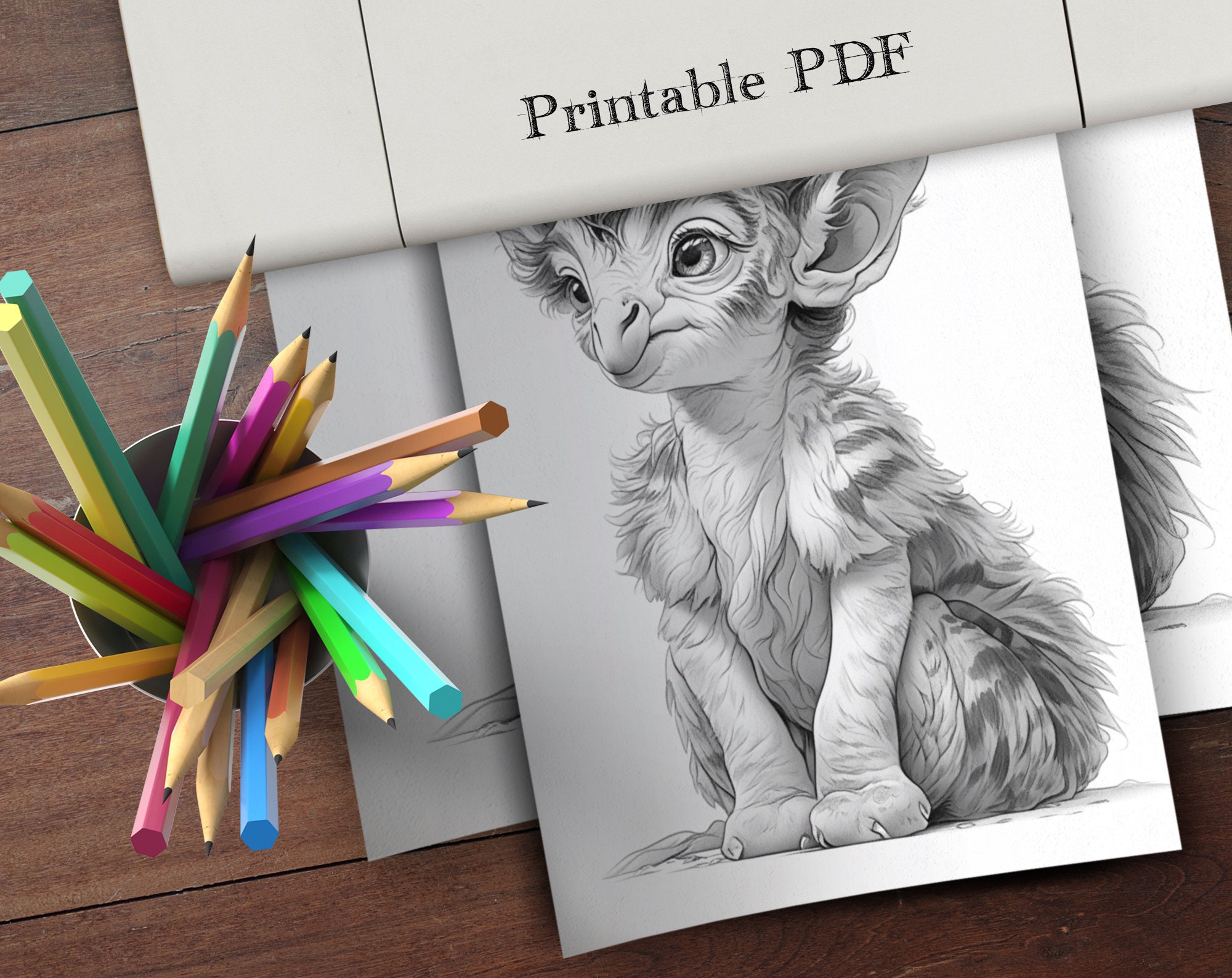 47 Cute Animals Digital Coloring Book, Fantasy Animals Coloring Page ...