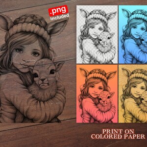 55 Animal Hugs Digital Coloring Book, Beautiful Cute Girl With Animals ...