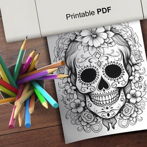 60 Sugar Skulls Digital Coloring Book, Mexican Skull Coloring Page ...