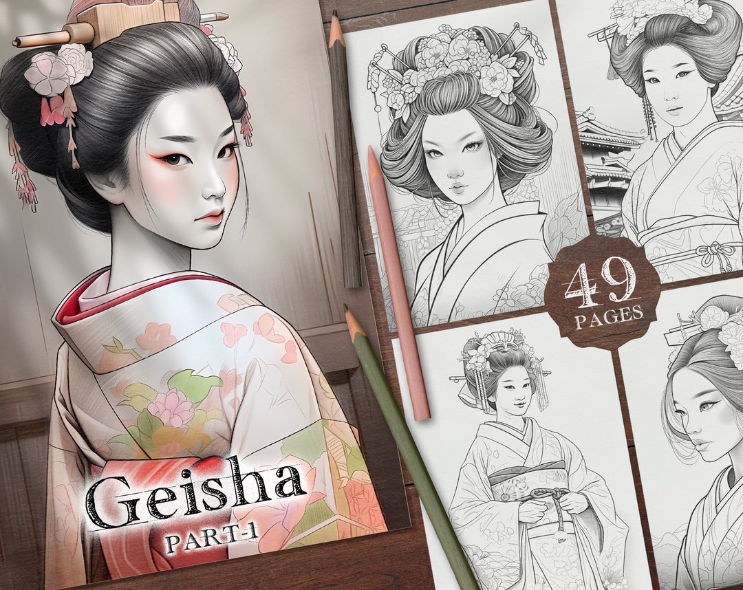 49 Japanese Geisha Digital Coloring Book Part-1, Traditional Geisha ...
