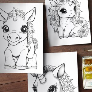 52 Cute Unicorns Digital Coloring Book, Realistic Fantasy Unicorn ...