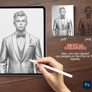 66 Men in Suits Digital Coloring Book, Man Fashion Coloring Pages, Male ...