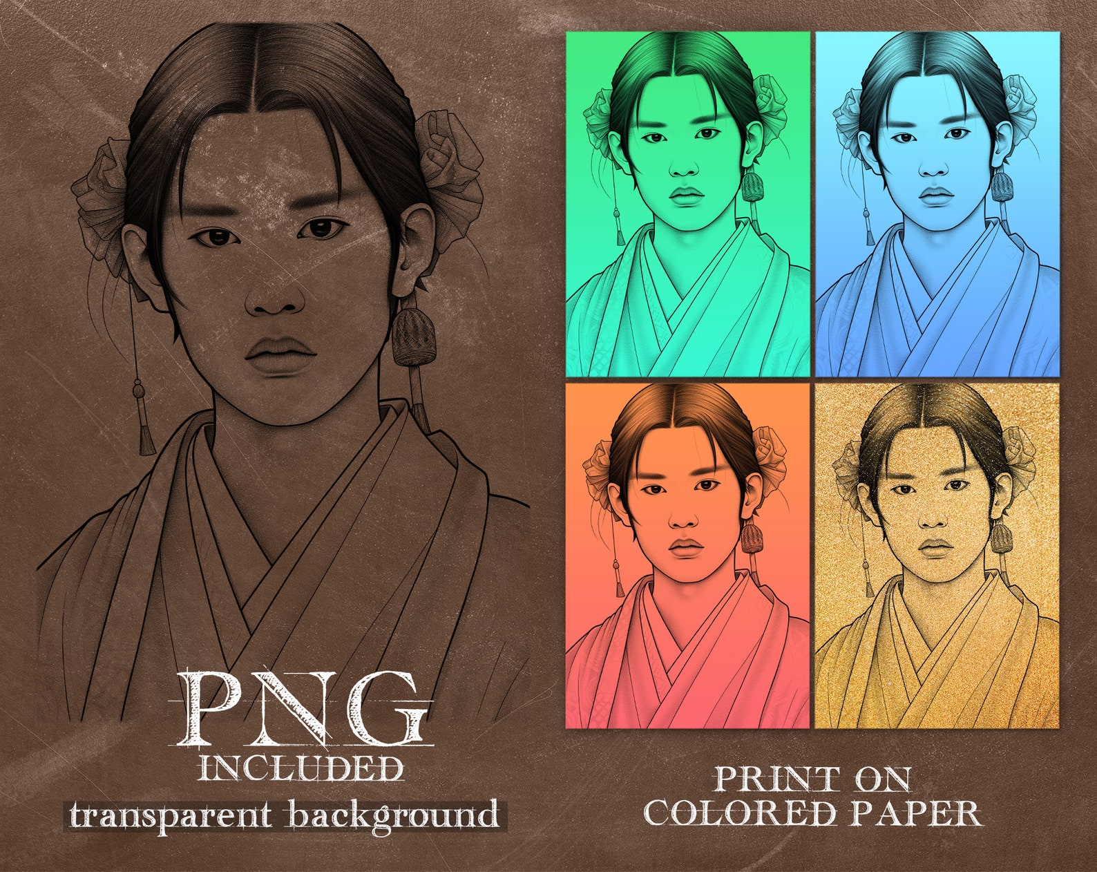 44 Japanese Men in Traditional Clothes Digital Coloring Book Part-1 ...