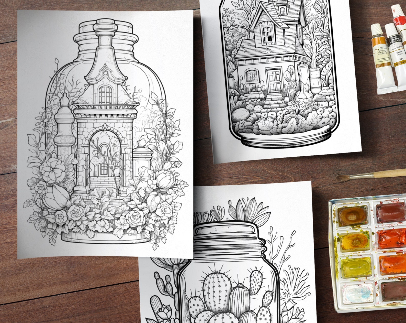 44 Time Capsule Digital Coloring Book, Beautiful Life in Glass Jar ...