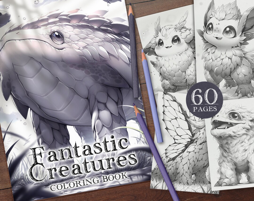 60 Fantastic Creatures Digital Coloring Book, Monster Coloring Page ...