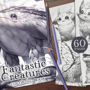 60 Fantastic Creatures Digital Coloring Book, Monster Coloring Page ...