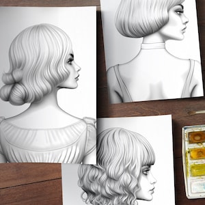 60 Bob Hairstyles Digital Coloring Book, Women Bob Haircut Coloring ...