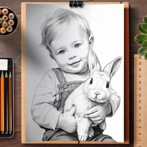 55 Animal Hugs Digital Coloring Book, Beautiful Cute Girl With Animals ...