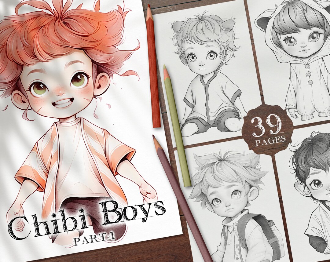 39 Chibi Boys Digital Coloring Book Part -1, Chibi Boy Anime Printable ...