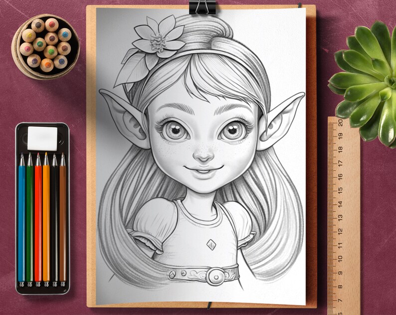 24 Fairy Elves Coloring Pages, Elf Girls Coloring Book, Coloring Sheet ...