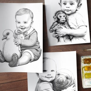 55 Animal Hugs Digital Coloring Book, Beautiful Cute Girl With Animals ...