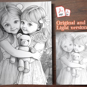 29 Little Girls With Teddy Bears Digital Coloring Book, Cute Little ...