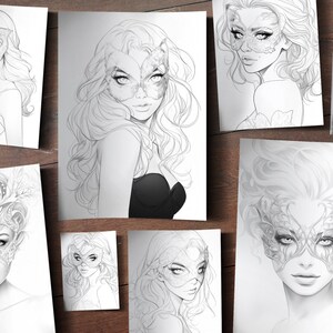 60 Masquerade Girls Digital Coloring Book, Carnival Girl Coloring Pages ...