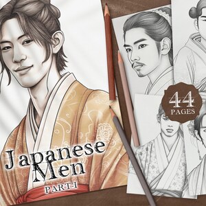 44 Japanese Men in Traditional Clothes Digital Coloring Book Part-1 ...
