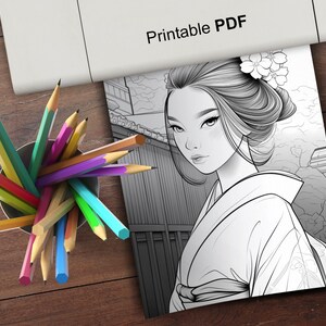 49 Japanese Geisha Digital Coloring Book Part-1, Traditional Geisha ...