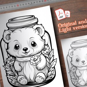 80 Cute Animals in Jar Digital Coloring Book, Kawaii Animals in Glass ...