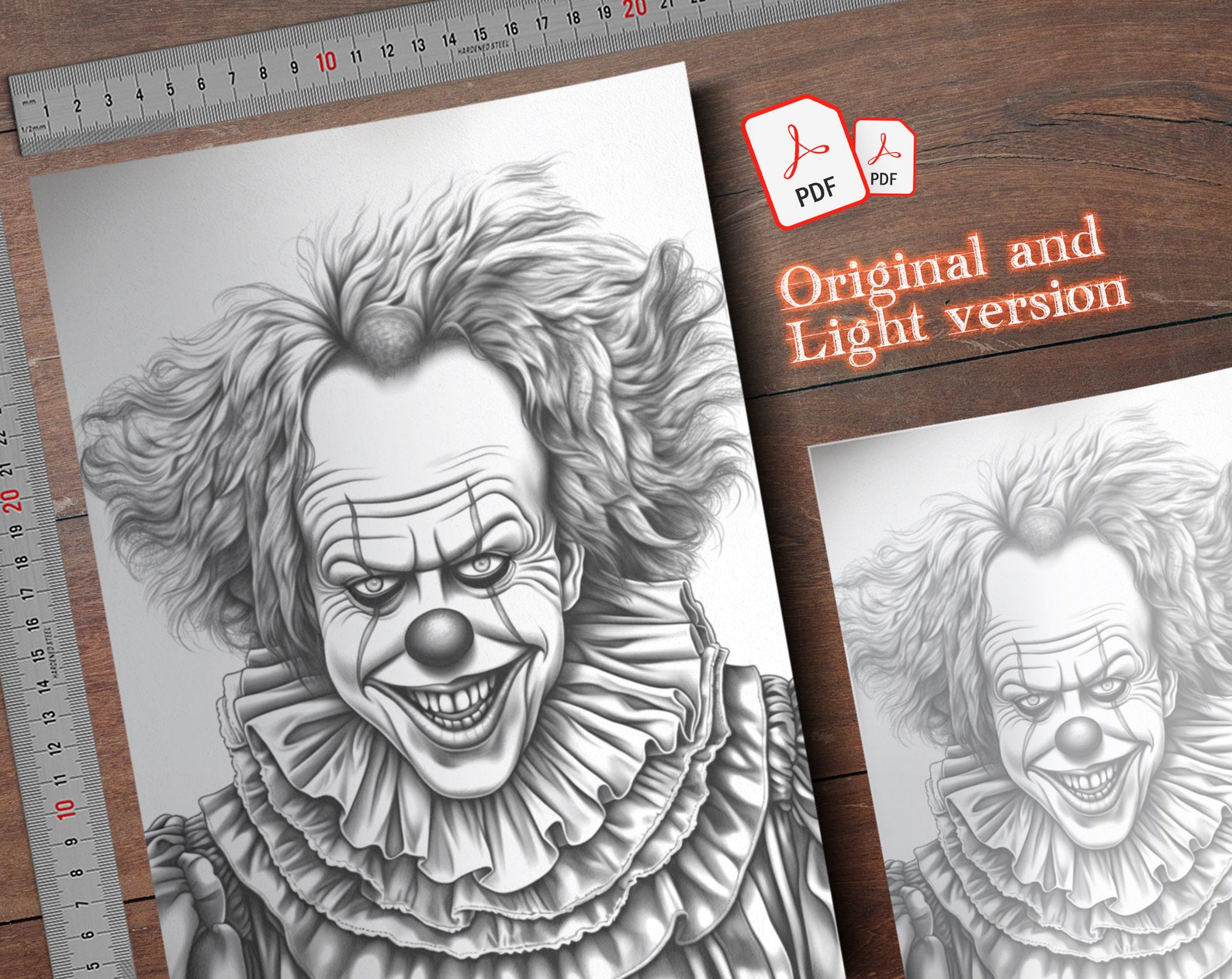 60 Horror Circus Clowns Digital Coloring Book, Scary Clowns Coloring ...