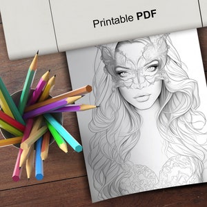 60 Masquerade Girls Digital Coloring Book, Carnival Girl Coloring Pages ...