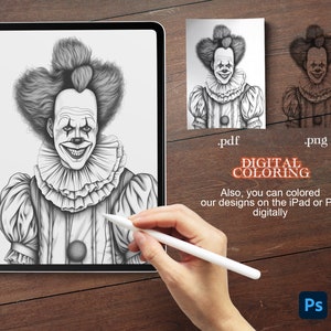 60 Horror Circus Clowns Digital Coloring Book, Scary Clowns Coloring ...