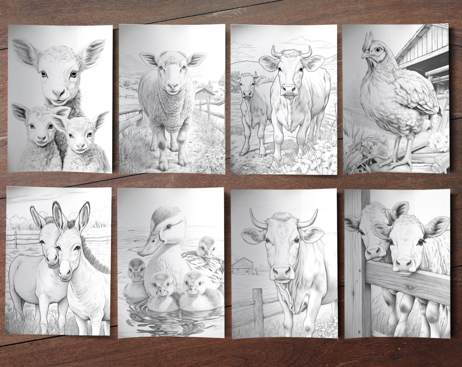 52 Farm Animals Digital Coloring Book, Cow, Pig, Sheep, Chicken, Horse ...