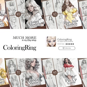 22 Pin-up Girls Digital Coloring Book Part-2, Retro Women Coloring ...