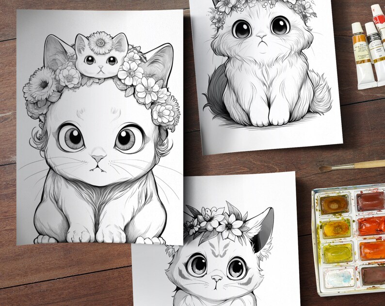 36 Cute Cats Digital Coloring Book Kawaii Cats Coloring - Etsy