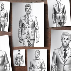 66 Men in Suits Digital Coloring Book, Man Fashion Coloring Pages, Male ...