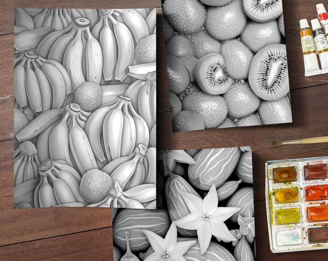 30 Fruits Digital Coloring Book, Fruits Pattern Coloring Pages, Apple ...