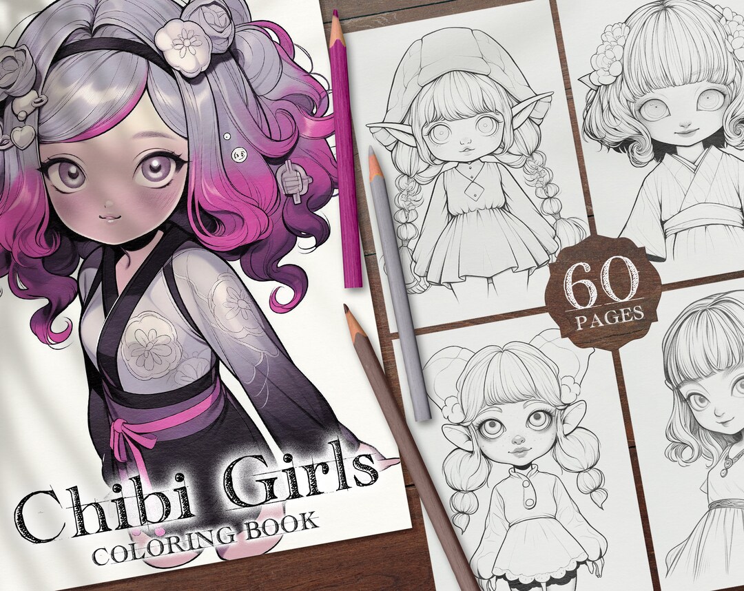 60 Chibi Girls Digital Coloring Book, Chibi Characters Coloring Pages ...