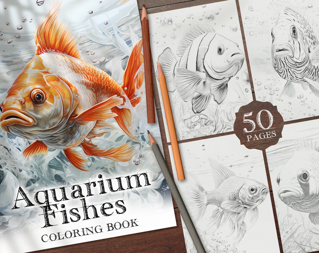 50 Aquarium Fishes Digital Coloring Book, Clownfish, Betta Fish ...